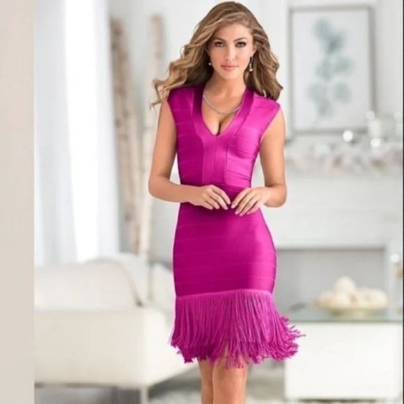 VENUS | Dresses | Venus Pink Fringe Bodycon Mini Dress | Poshmark